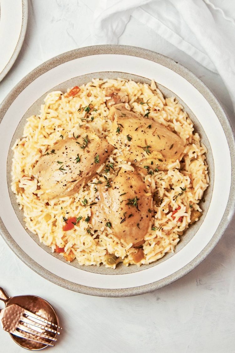 Slow Cooker Braised Chicken Thighs and Rice - Easy Peasy Slow Cook