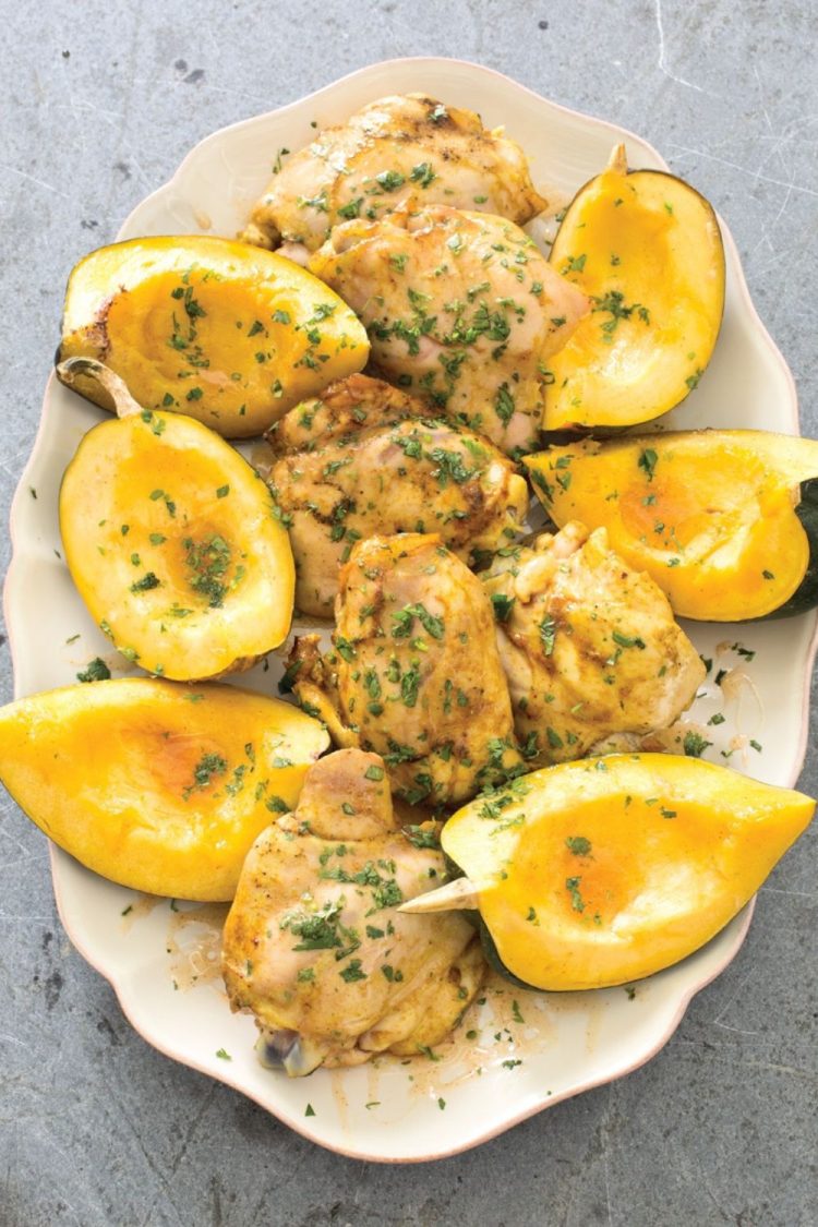 Slow Cooker Curried Chicken Thighs with Acorn Squash - Easy Peasy Slow Cook