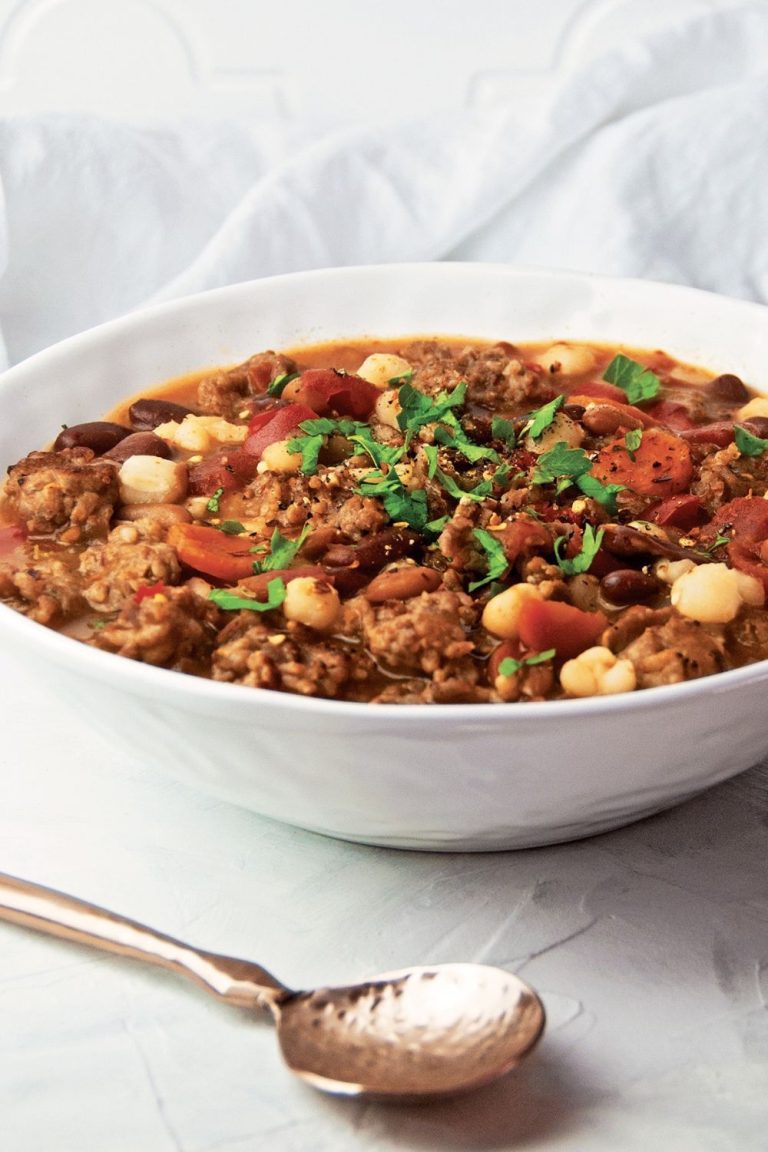 Slow Cooker Hominy, Bean And Sausage Soup - Easy Peasy Slow Cook